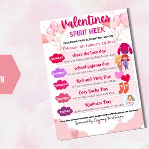 EDITABLE Valentine School Spirit Week Flyer, Festive Spirit Week PTO ...