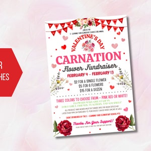 EDITABLE Valentines Day Carnation Flower Fundraiser Flyer, Fundraiser ...