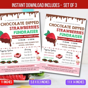EDITABLE Chocolate Dipped Strawberries Fundraiser Invitation ...