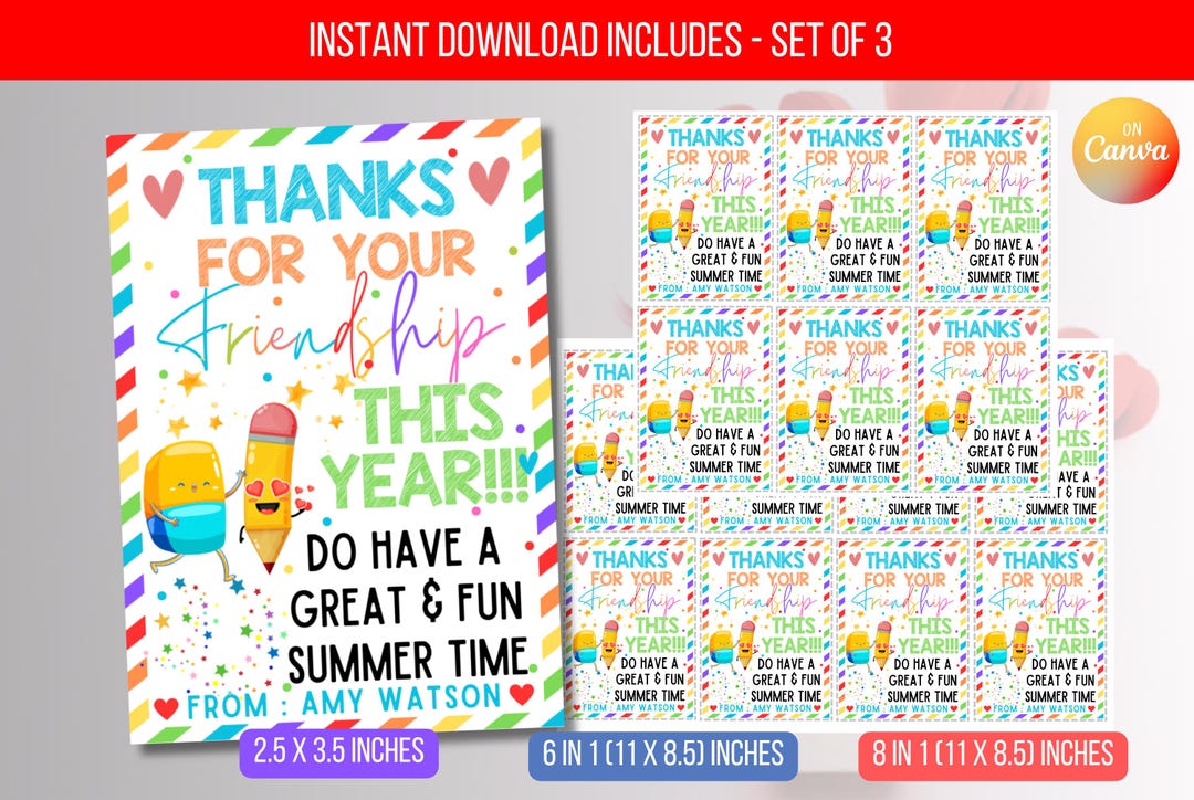 EDITABLE Thank You Tags, Friendship End of School Classroom Gift, End ...