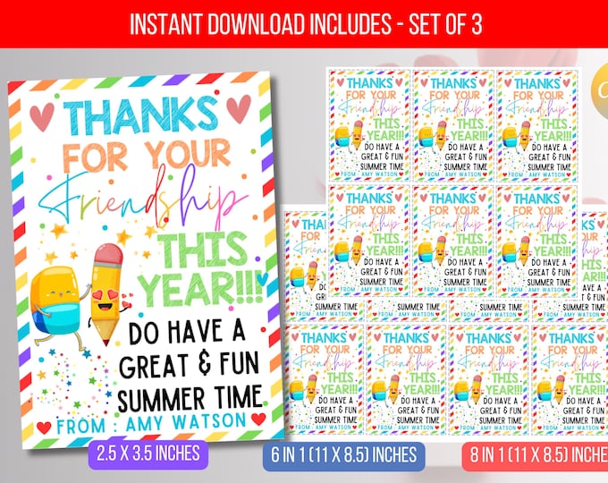 Classmates Tags, Thank You for Your Friendship, Instant Download ...