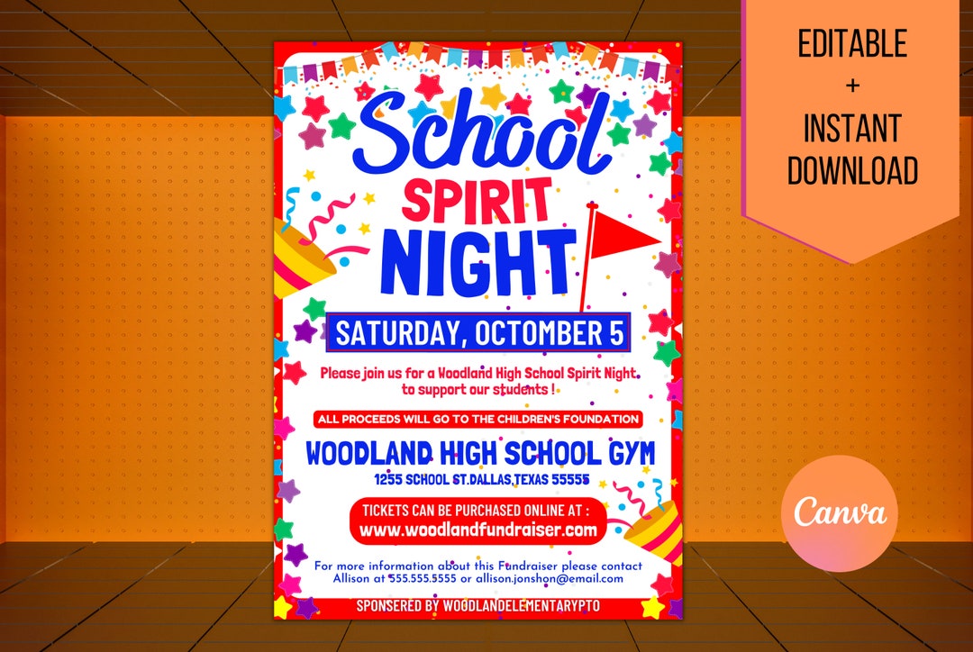 Editable School Spirit Flyer School Spirit Night Party Spirt - Etsy