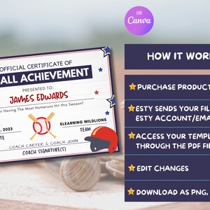 EDITABLE T-ball Award Certificate Template, Baseball Team Awards ...