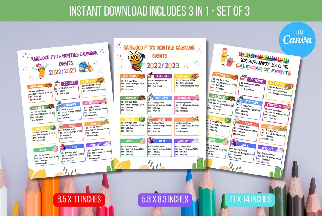 EDITABLE Monthly Event Calendar Flyer Template Package, Year at a ...