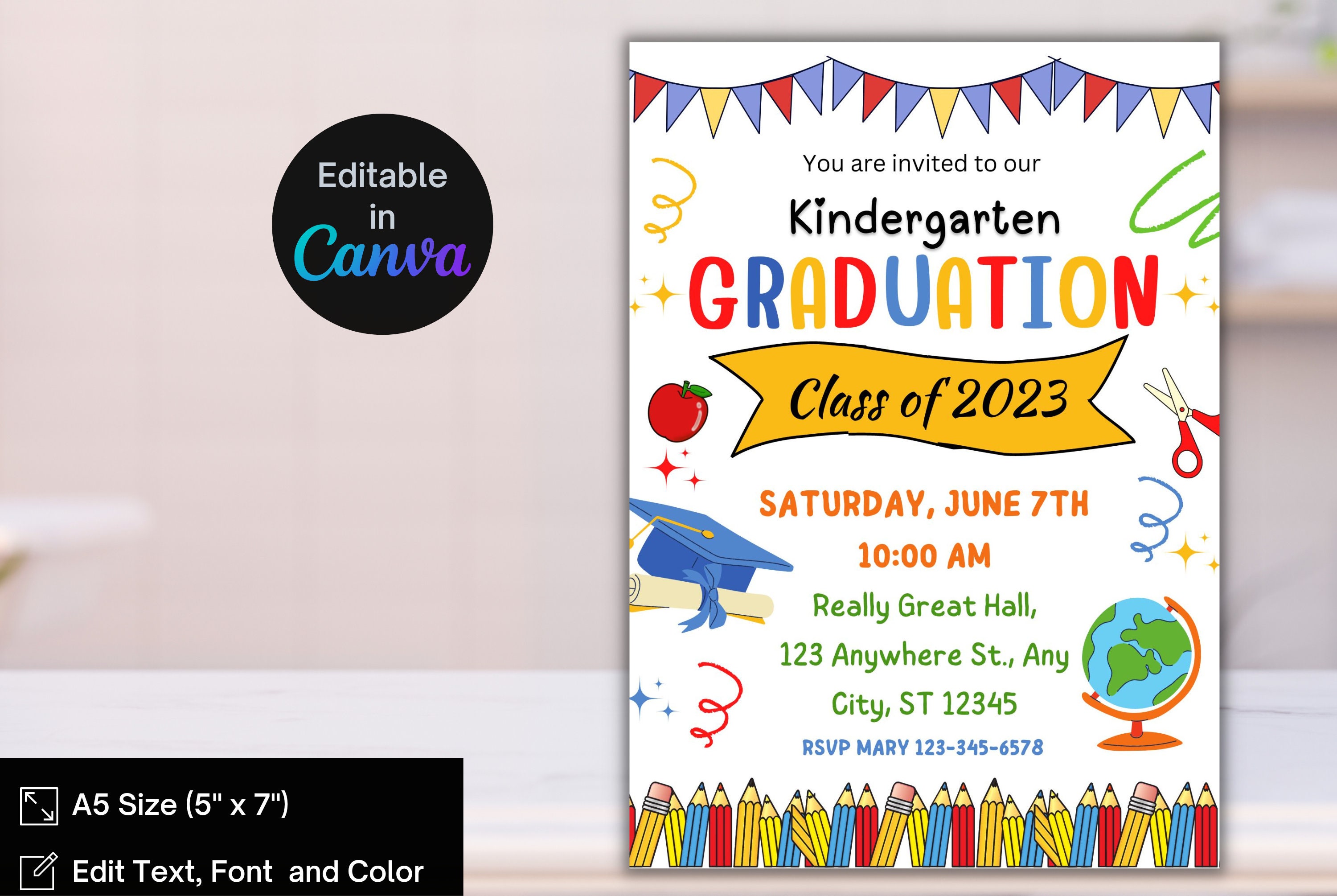 Kindergarten Graduation Invitation, Editable Kindergarten Graduation ...