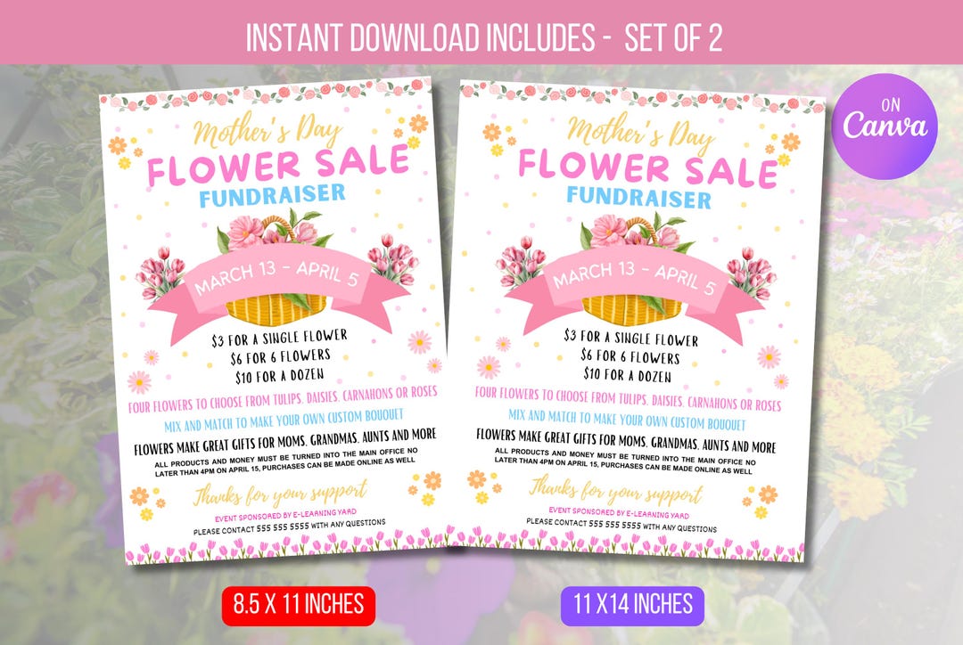 EDITABLE Mother's Day Flower Fundraiser Flyer, Community Event Church ...