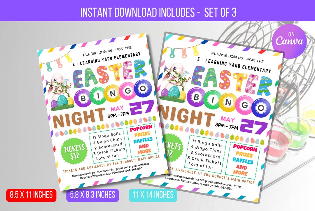 EDITABLE Easter Bingo Night Flyer, PTO School Family Fundraiser Event ...
