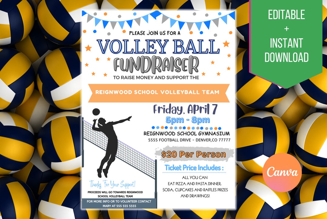 EDITABLE Volleyball Fundraiser Flyer Template, Charity Non Profit Event ...