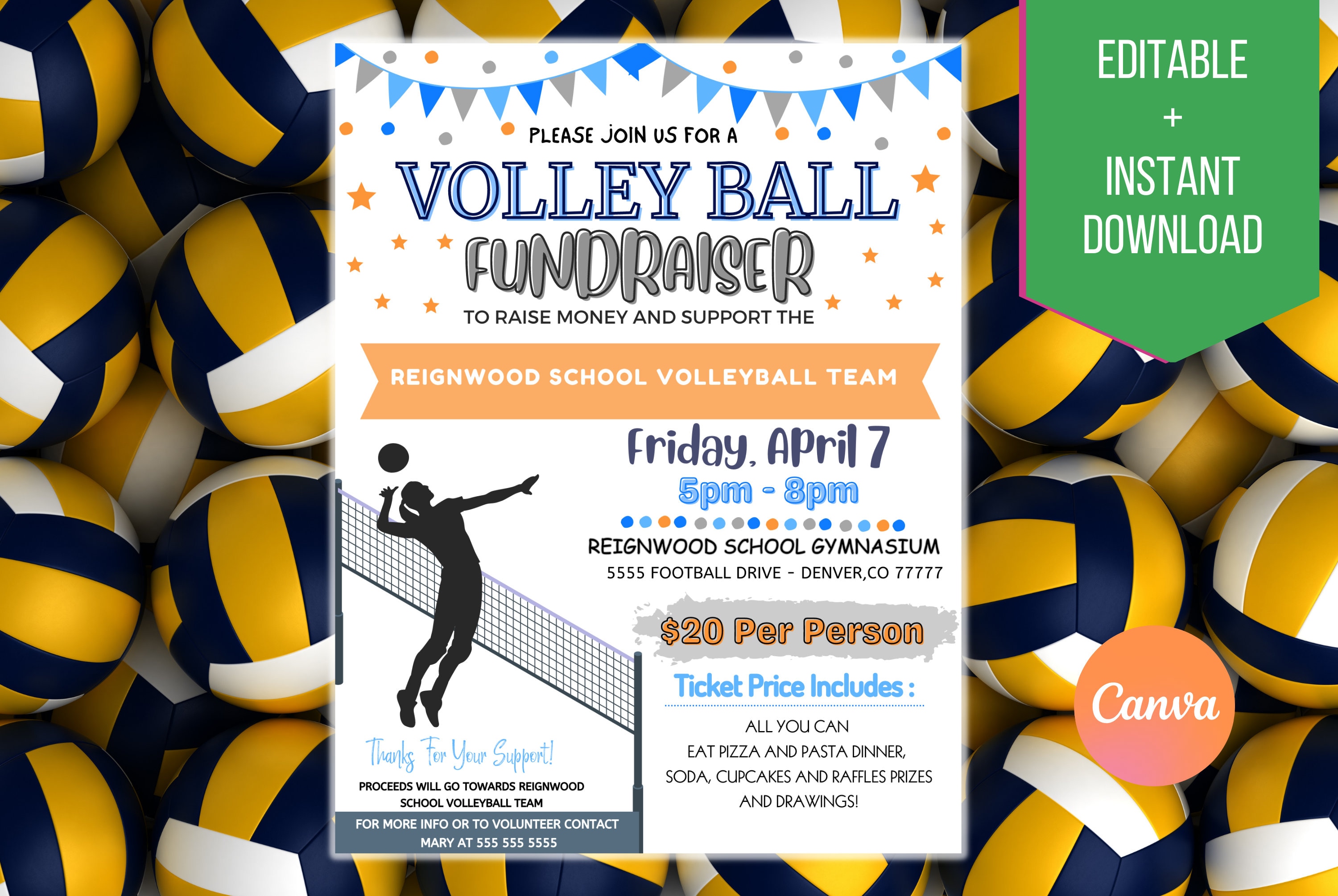 EDITABLE Volleyball Fundraiser Flyer Template, Charity Non Profit Event ...