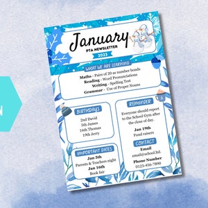 EDITABLE January Newsletter Template, Classroom Printable Handout Flyer ...