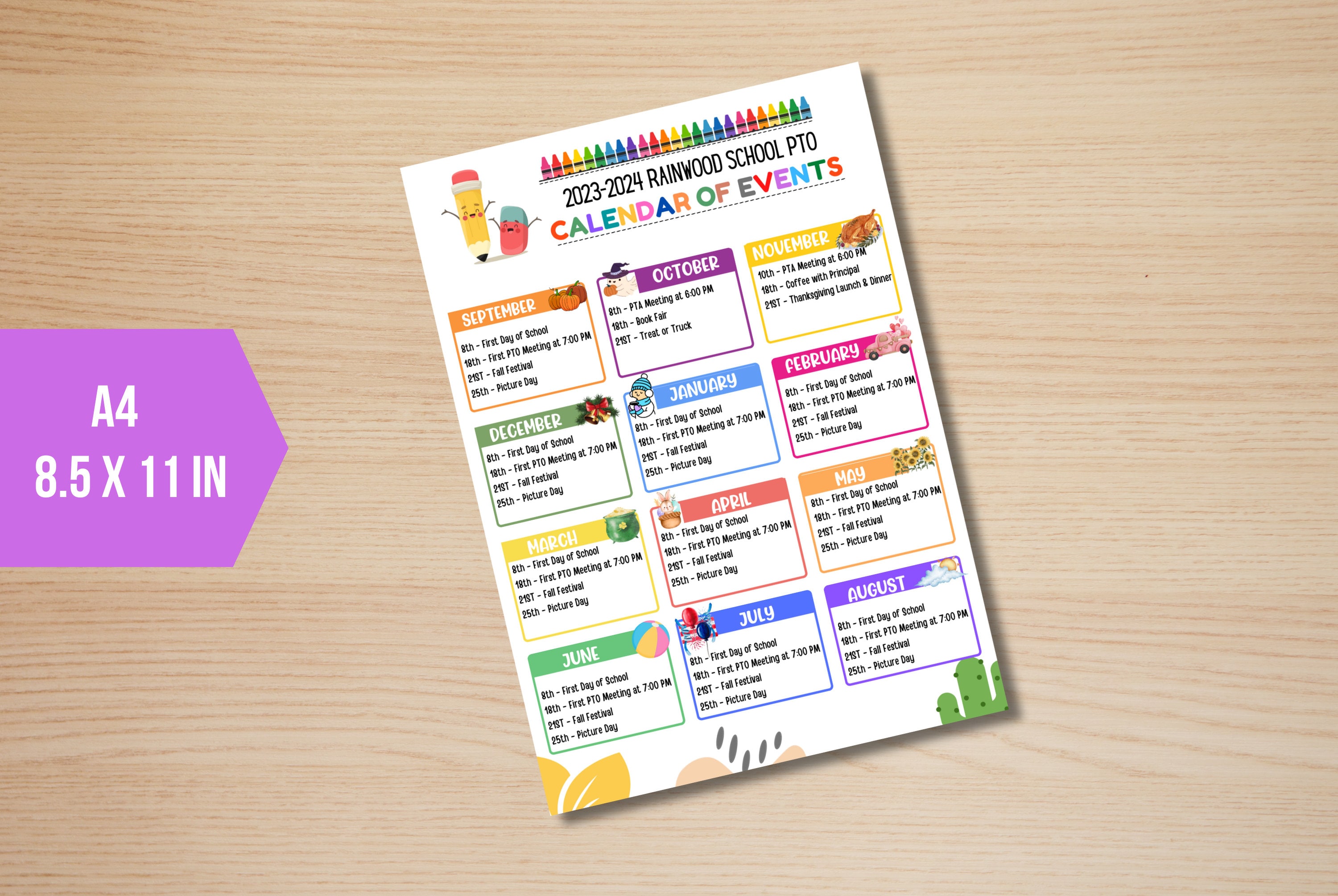 Editable Monthly Event Calendar Flyer Template, Year at a Glance ...