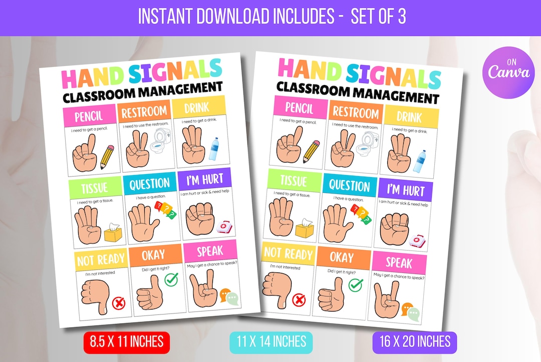 EDITABLE Hand Signal Classroom Management Poster, Composition Notebook ...