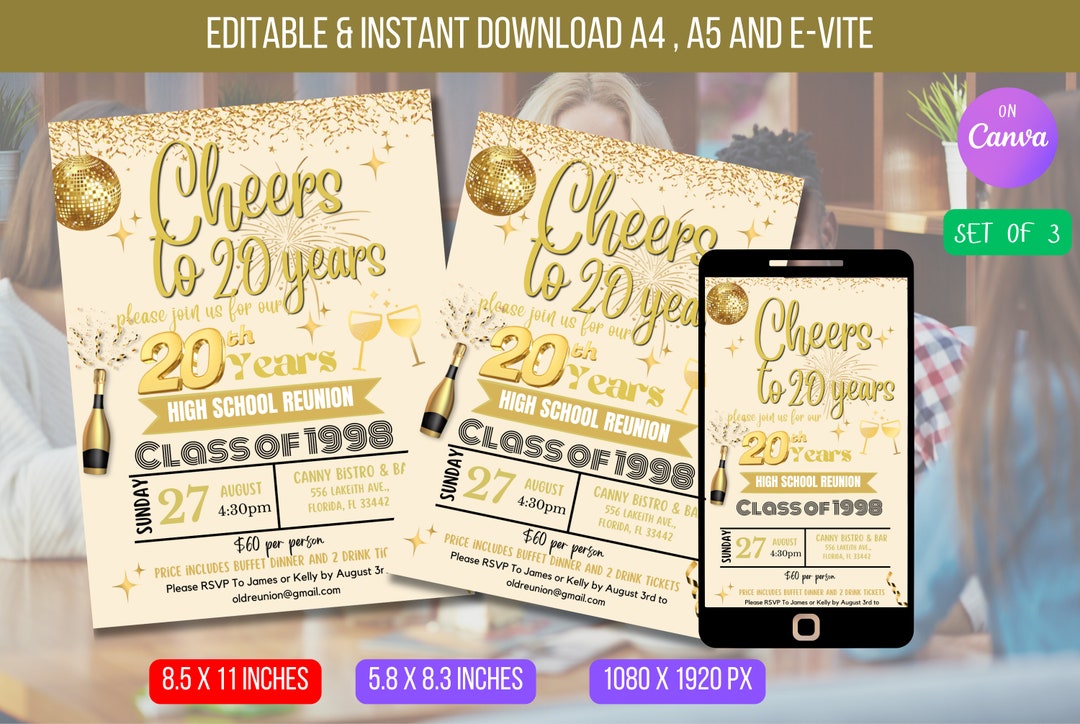 EDITABLE High School Reunion, Class Reunion Invitation, College Reunion ...