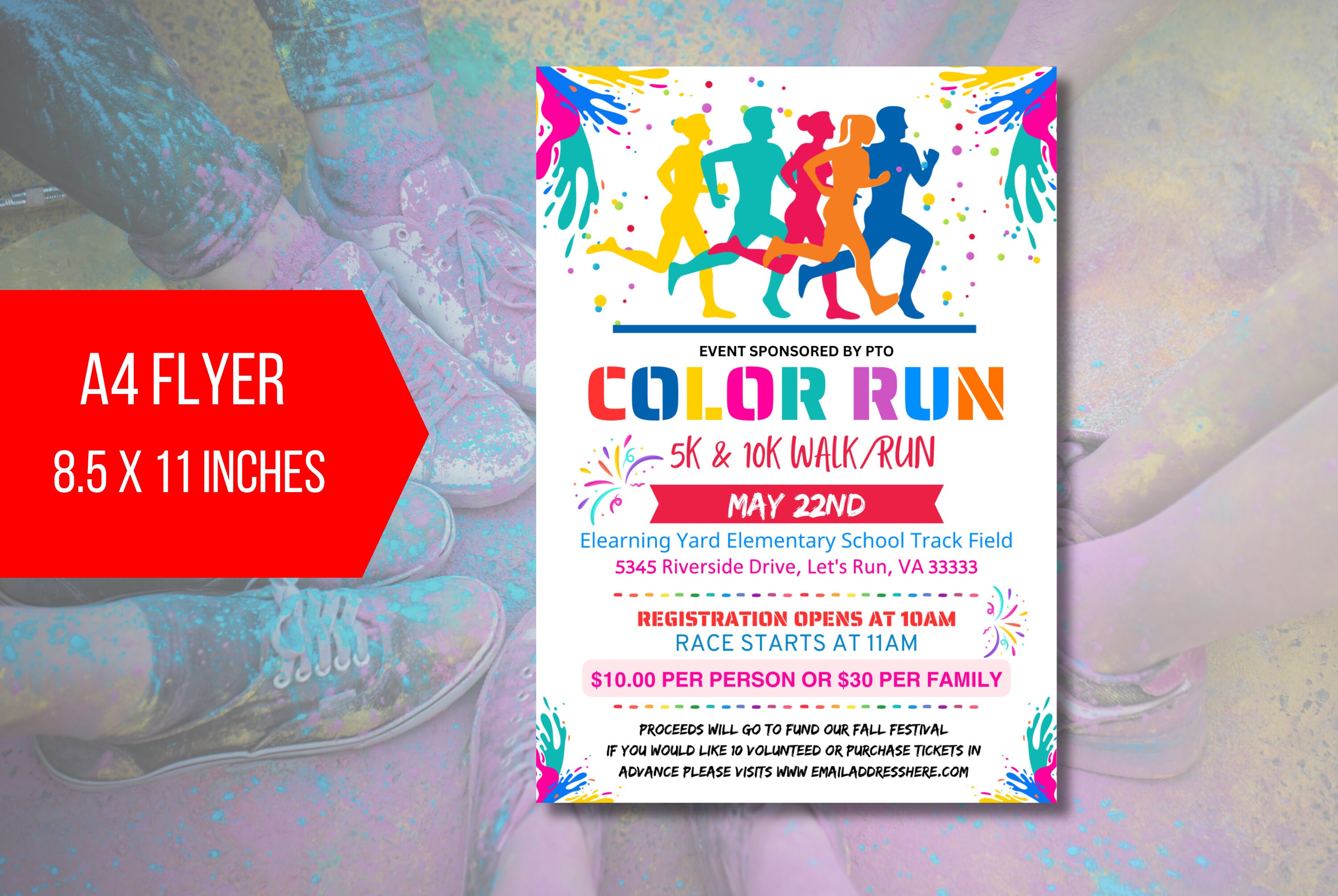 EDITABLE Color Run Invitation Flyer, School Community Fundraiser Event ...