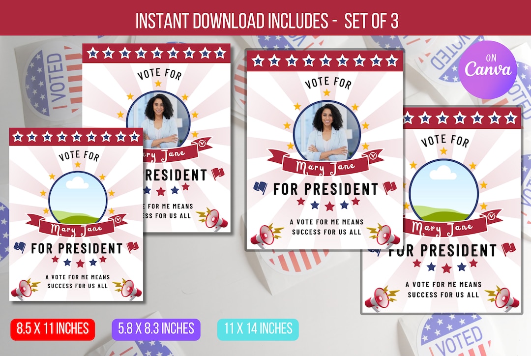 EDITABLE Presidential Campaign Poster, Class Campaign President, High ...
