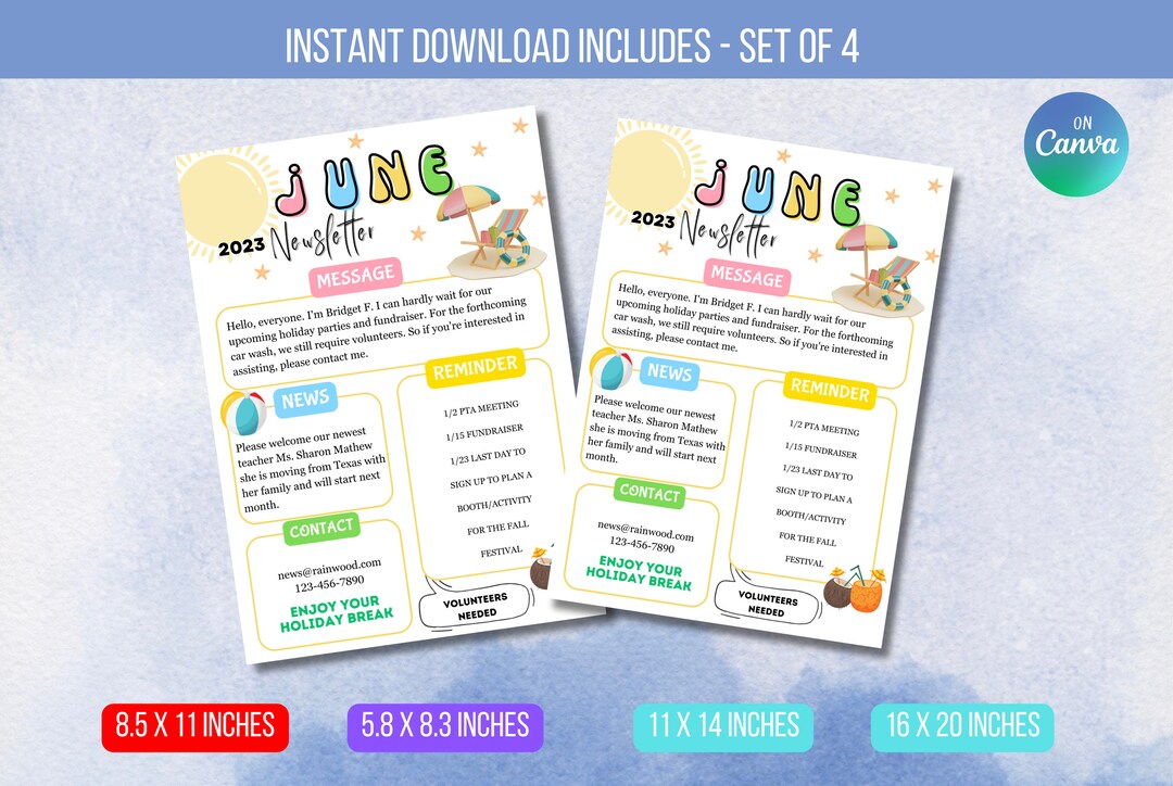 EDITABLE June PTO Newsletter Template, Classroom Printable Handout ...