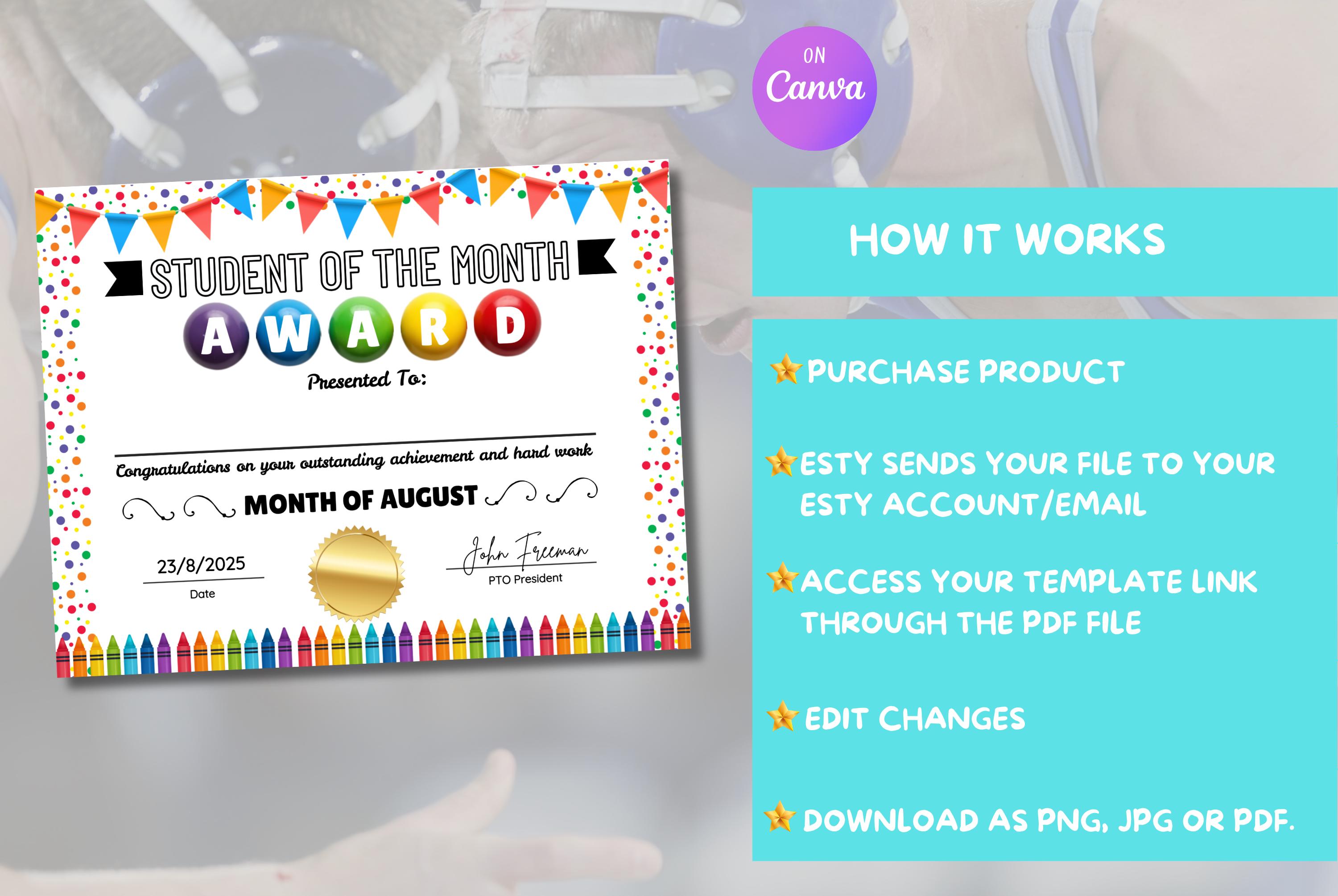 EDITABLE Student of the Month Award Certificate, Students Certificate ...