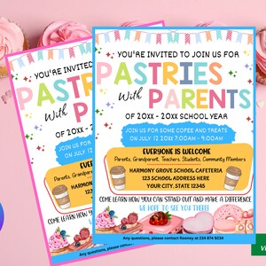 EDITABLE Pastries With Parents Flyer, PTA Breakfast School Fundraiser ...
