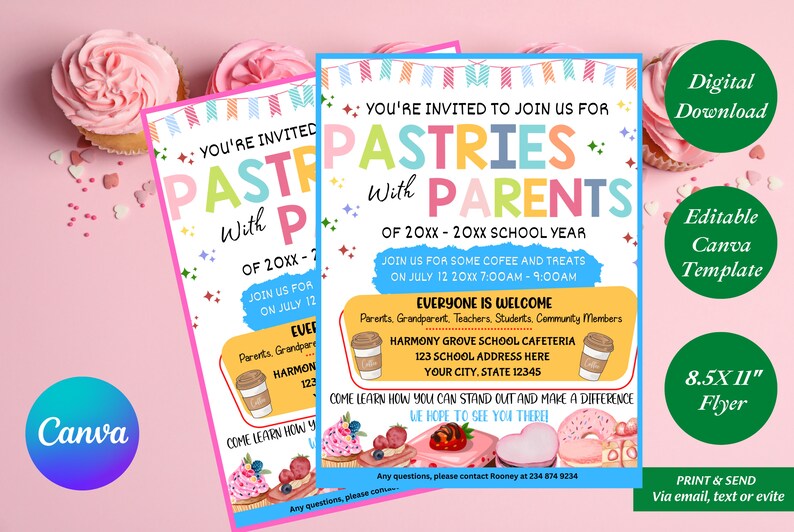 EDITABLE Pastries With Parents Flyer PTA Breakfast School - Etsy
