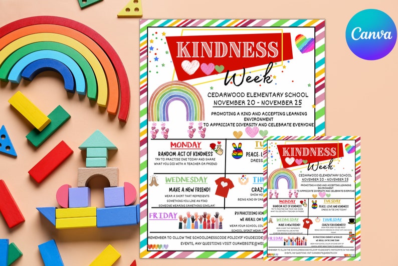 Kindness Week Itinerary Flyer Diversity Inclusion Printable - Etsy