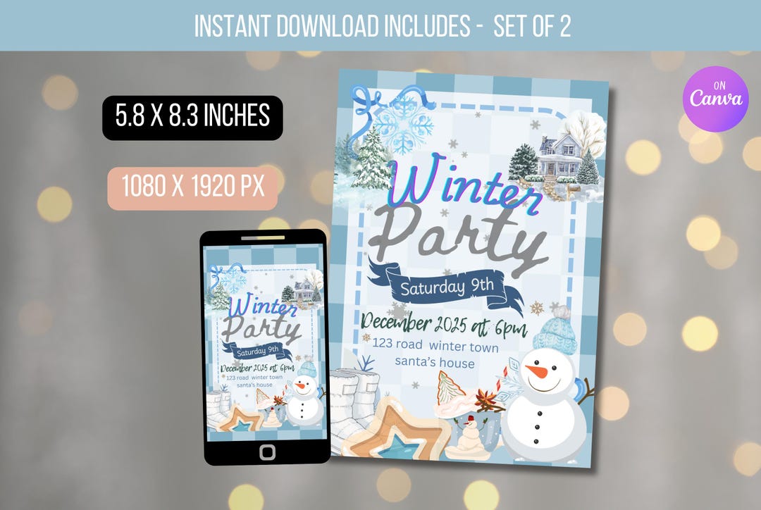 EDITABLE Winter Wonderland Invitation, Snowy Party Invite, Christmas ...