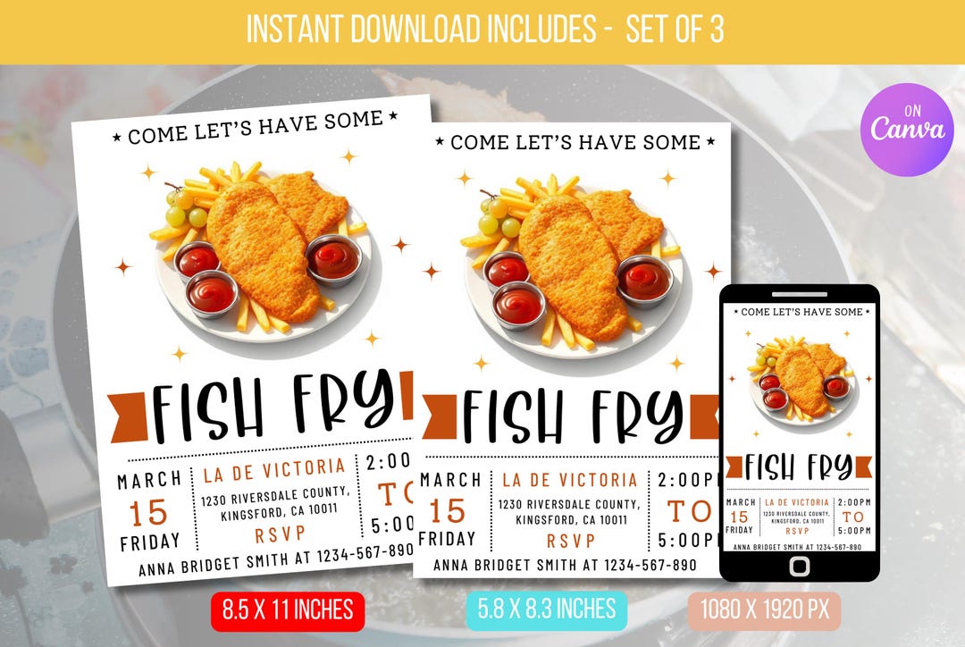 EDITABLE Fish Fry Invite Template, Fish and Chips Invitation, Birthday ...