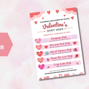 EDITABLE Valentine School Spirit Week Flyer, Festive Spirit Week PTO ...