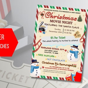 EDITABLE Christmas Movie Night Flyer, School Church Fundraiser Invite ...