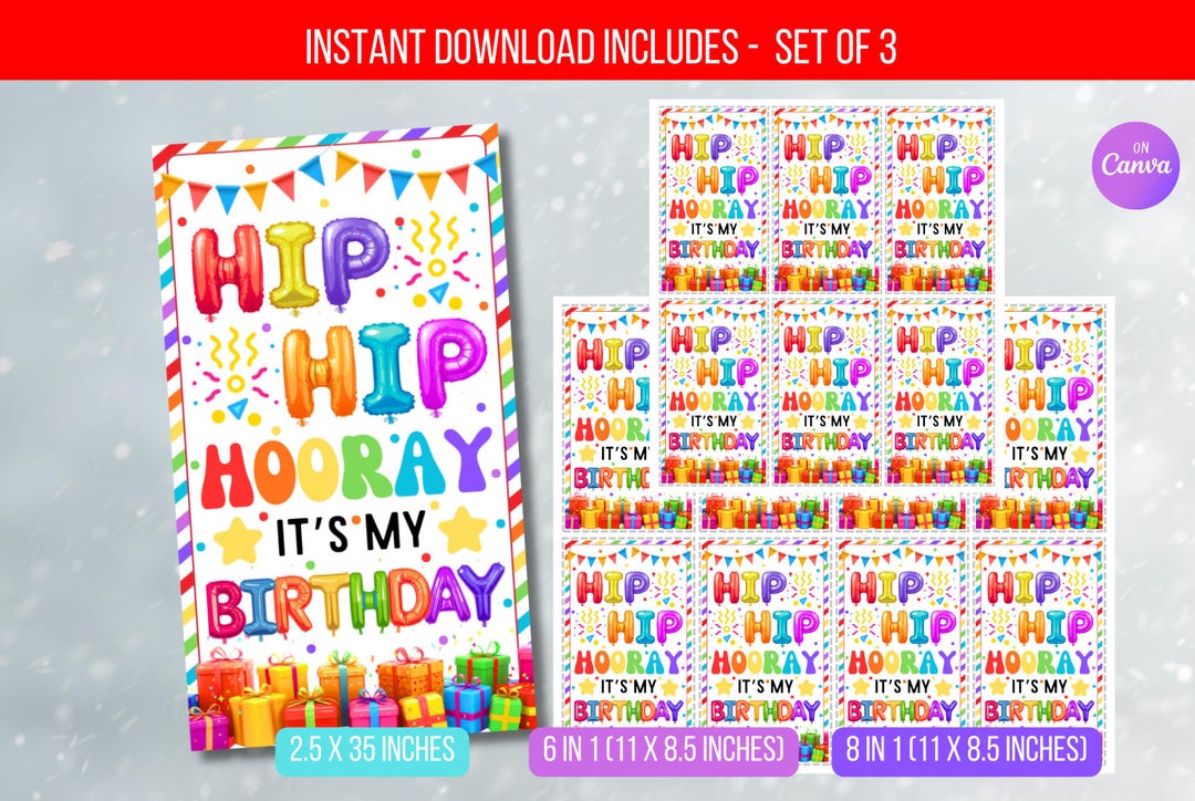 EDITABLE Hip Hip Hooray Birthday Tag, Classroom Gift Label for School ...