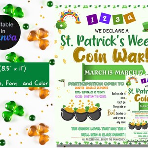 EDITABLE St. Patricks Day Coin War Fundraiser Flyer, Printable Handout ...