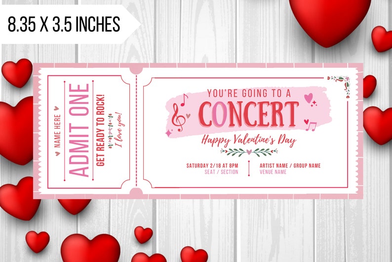 Editable Valentines Day Concert Ticket Template Gift Certificate ...