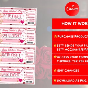 EDITABLE Valentines Day Date Night Ticket Template - Personalized Event ...