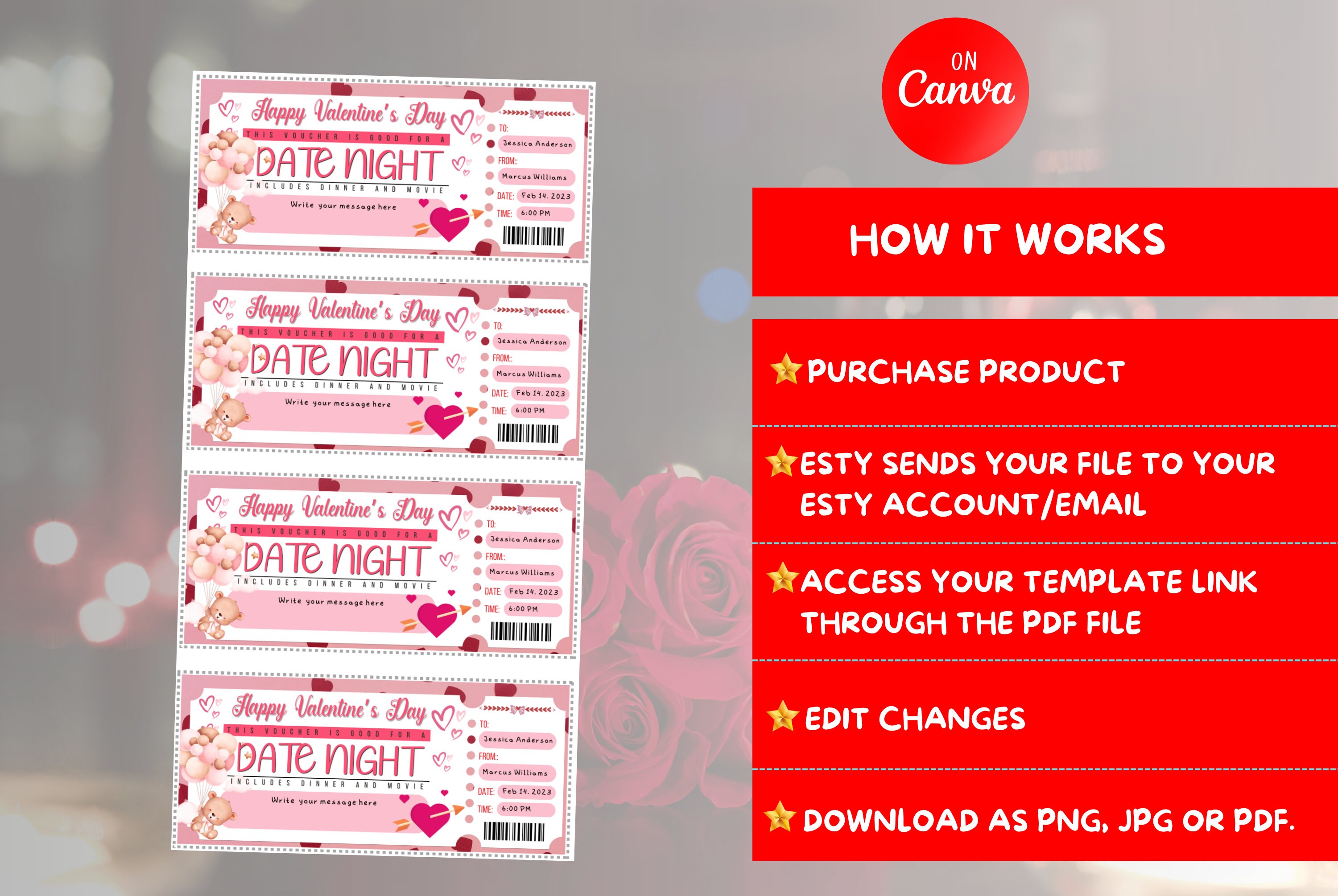 EDITABLE Valentines Day Date Night Ticket Template - Personalized Event ...
