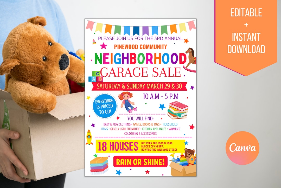 EDITABLE Garage Sale Flyer Template, Neighborhood Yard Sale Template ...