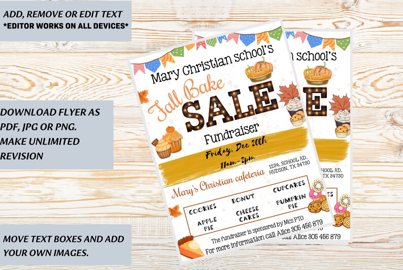 EDITABLE Fall Bake Sale Flyer School Bake Sale Flyer Church - Etsy
