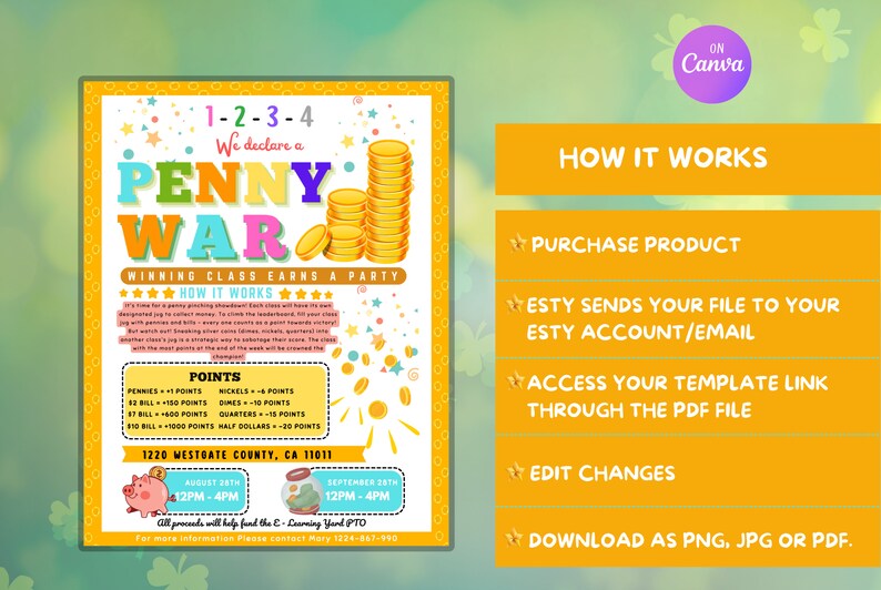 EDITABLE Penny War Fundraiser Flyer, Printable School Fundraiser Event ...