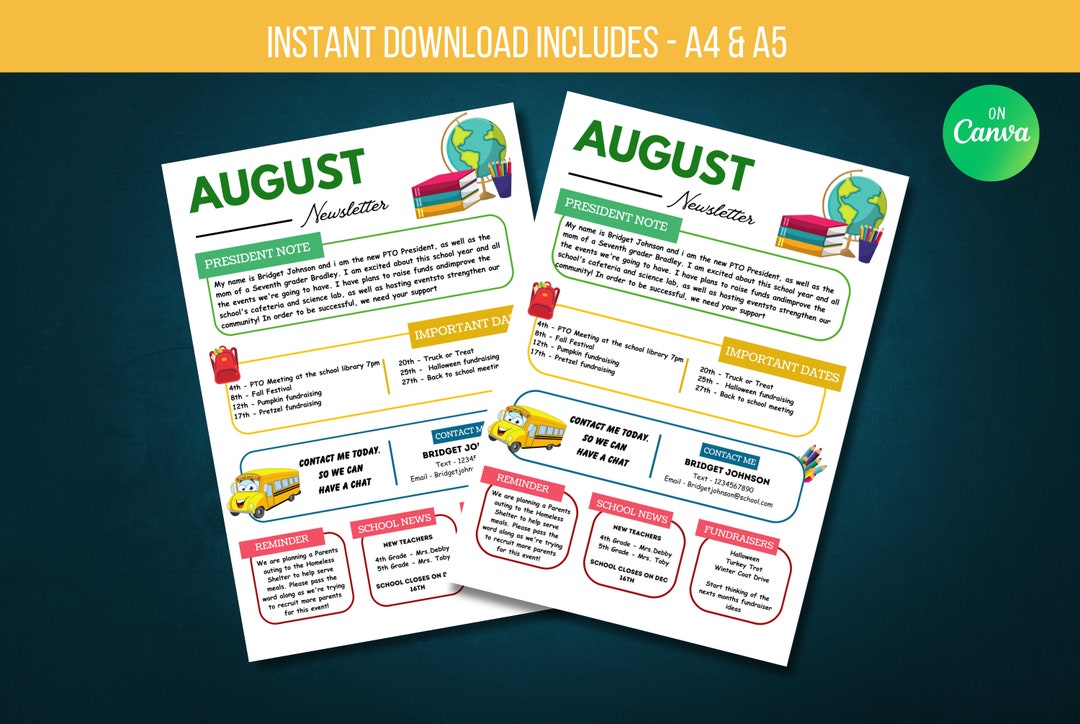 EDITABLE August Newsletter Template, Classroom Printable Handout Flyer ...