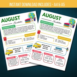 EDITABLE August Newsletter Template, Classroom Printable Handout Flyer ...