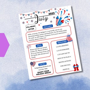 EDITABLE July Newsletter Template, Classroom Printable Handout Flyer ...