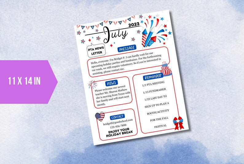 EDITABLE July Newsletter Template Classroom Printable Handout - Etsy