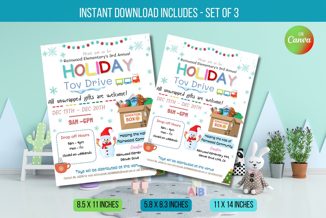 EDITABLE Holiday Toy Drive Flyer, Printable Toy Drive Invitation, Pto ...