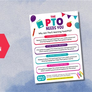 EDITABLE School PTO PTA Recruitment Flyer, Printable Handout School ...