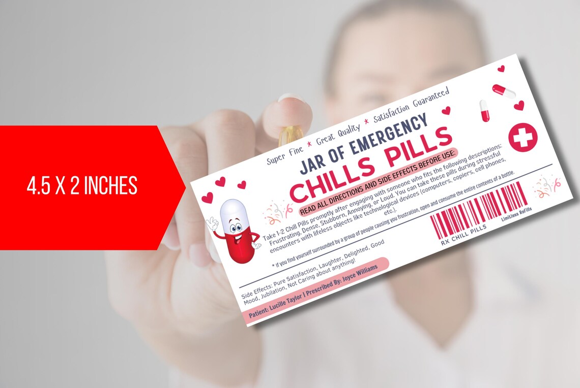 EDITABLE Chill Pill Label, Funny Gag Gift Professional Office Gift ...