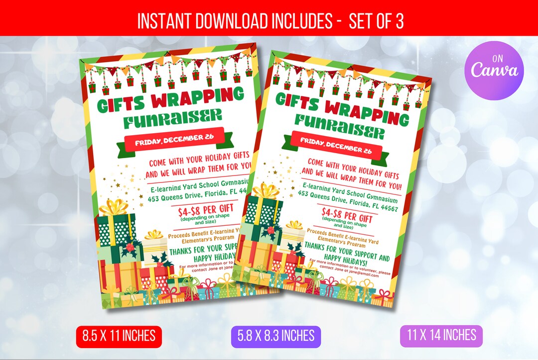 EDITABLE Christmas Gift Wrapping Fundraiser Flyer Template, Non-profit ...