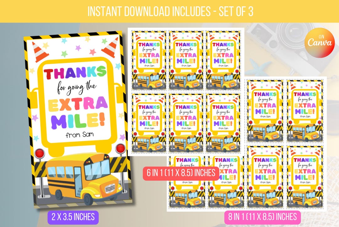 EDITABLE Thanks for Going the Extra Mile Favor Tag, Bus Driver ...