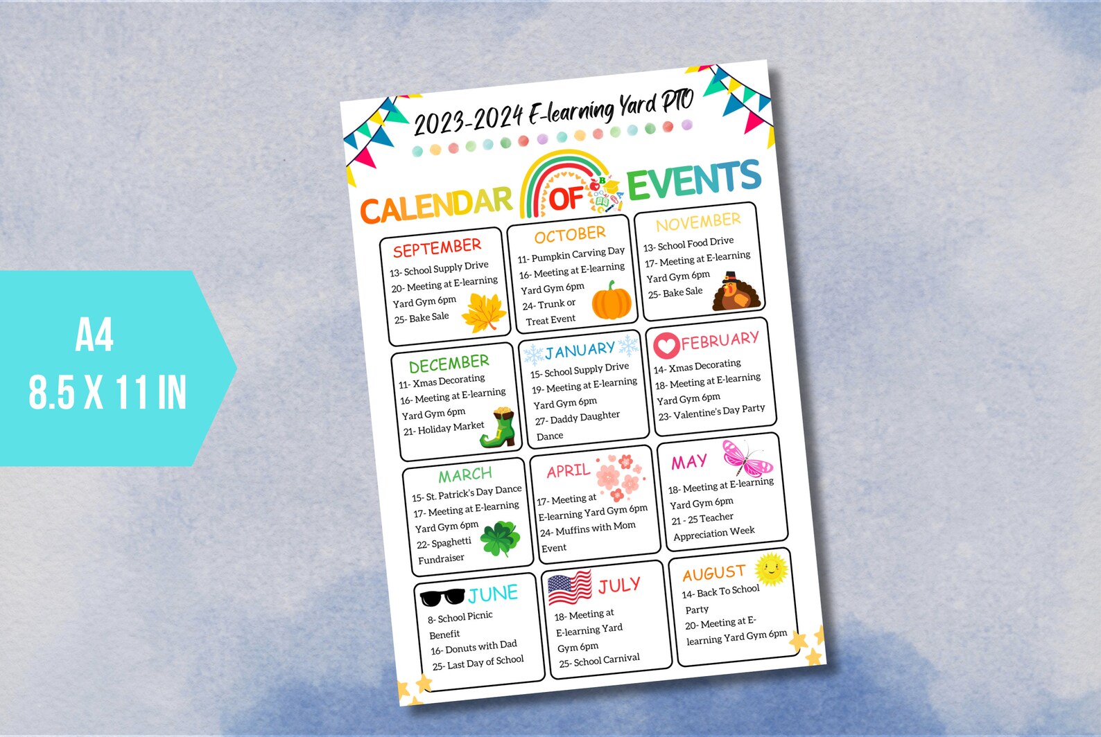 EDITABLE PTO Monthly Event Calendar Flyer Template, Year at a Glance ...