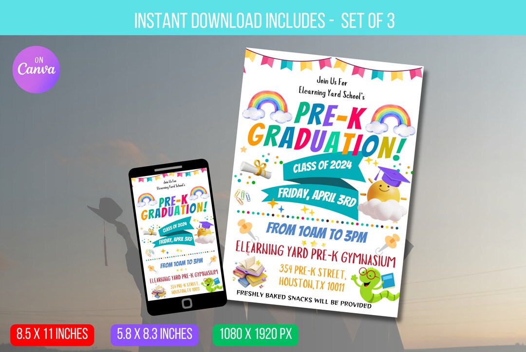 EDITABLE Preschool Graduation Invitation, Celebration Graduation Invite ...
