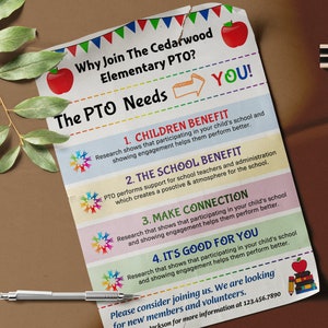 PRINTABLE School PTO/PTA Recruitment Flyer, Volunteer Meeting Agenda ...