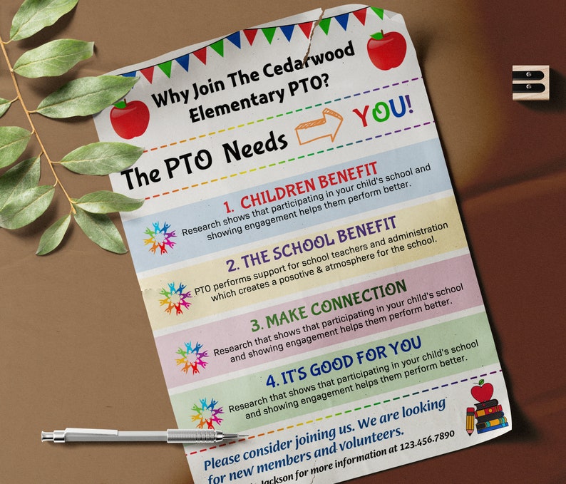 PRINTABLE School PTO/PTA Recruitment Flyer, Volunteer Meeting Agenda ...