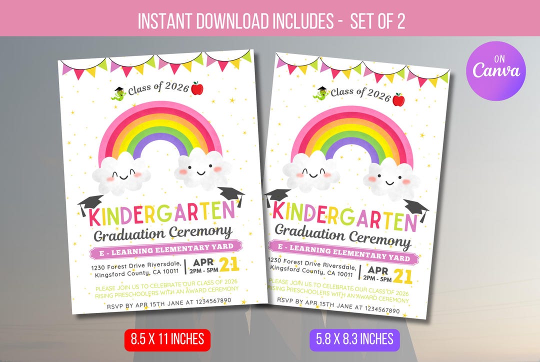 EDITABLE Kindergarten Graduation Invitation, Editable Kindergarten ...